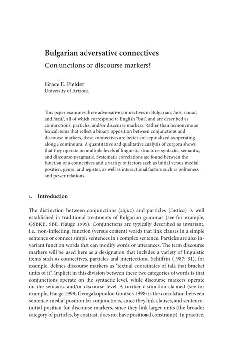 Pdf Bulgarian Adversative Connectives Conjunctions Or Discourse Markers