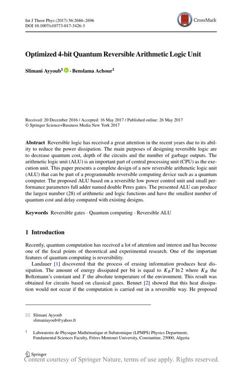 Optimized 4 Bit Quantum Reversible Arithmetic Logic Unit Request Pdf