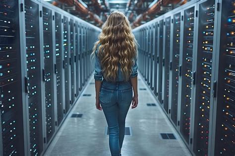 Premium Photo Woman In Data Center Technology Concept For Network
