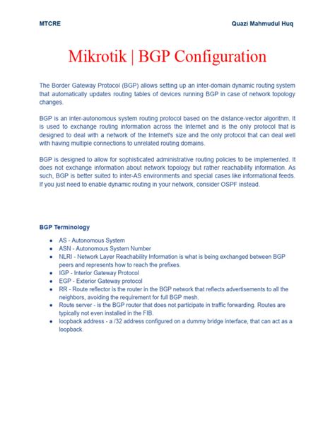 Mikrotik Bgp Configuration Pdf Routing Internet Architecture