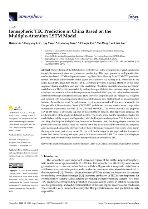 Pdf Ionospheric Tec Prediction In China Based On The Multiple