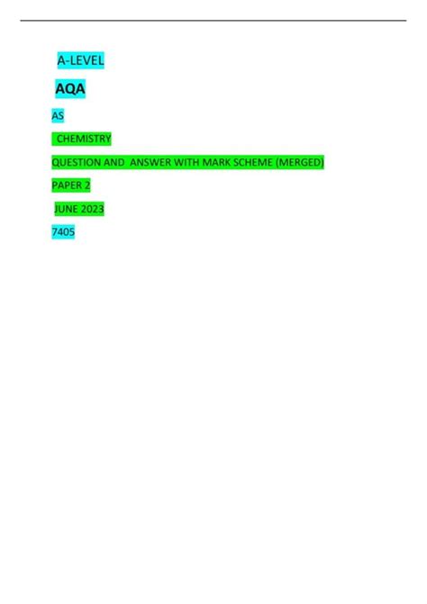 A Level AQA Chemistry Question And Answer