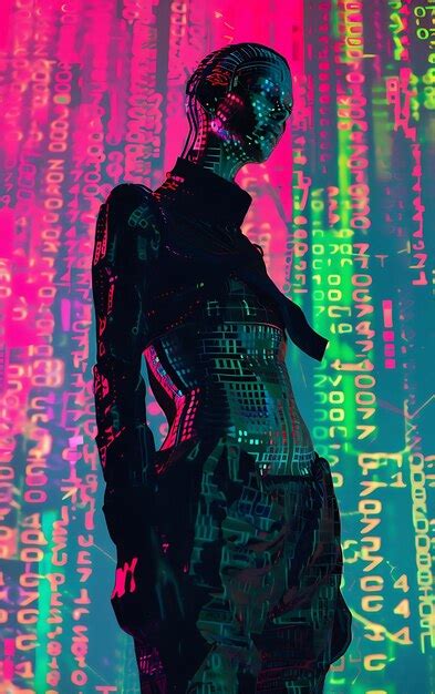 Premium Photo Tall Non Binary Hacker Model With Led Embedded Bodysuit