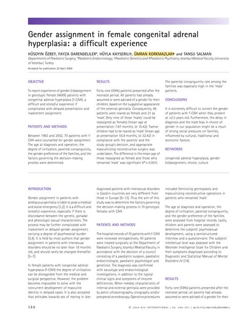 Pdf Gender Assignment In Female Congenital Adrenal Hyperplasia A