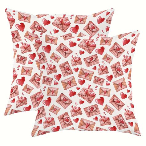 2pcs 하트 봉투 핑크 던지기 베개 커버 발렌타인 데이 던지기 베개 커버 벨벳 장식 쿠션 커버 45×45cm18×18