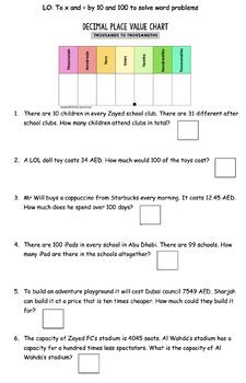 Multiply And Divide By 10 And 100 Word Problems By Sophie Barrett