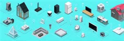 Showcasing An Isometric Ecosystem Of Smart Home Connected Devices And Appliances In A Modern
