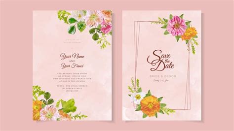 소박한 청첩장 꽃 초대 Rsvp 현대 카드 감사합니다 프리미엄 벡터