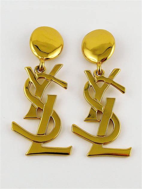Yves Saint Laurent Ysl Vintage Massive Iconic Logo Dangling Earrings At