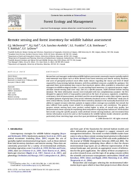 Pdf Remote Sensing And Forest Inventory For Wildlife Habitat Assessment