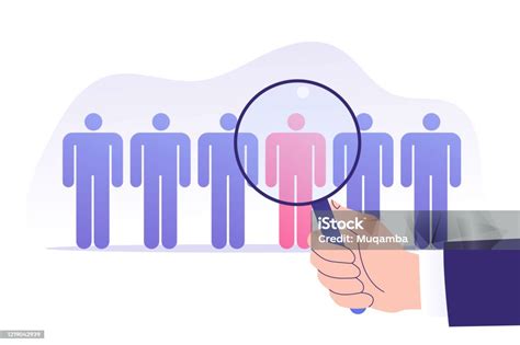 대상 마케팅 개념입니다 남성 그림에 손 가리키는 돋보기 성공적인 소비자 및 타겟팅 홍보 포커스 그룹 온라인 광고 벡터 스톡 일러스트 돋보기 광학 기기에 대한 스톡 벡터 아트