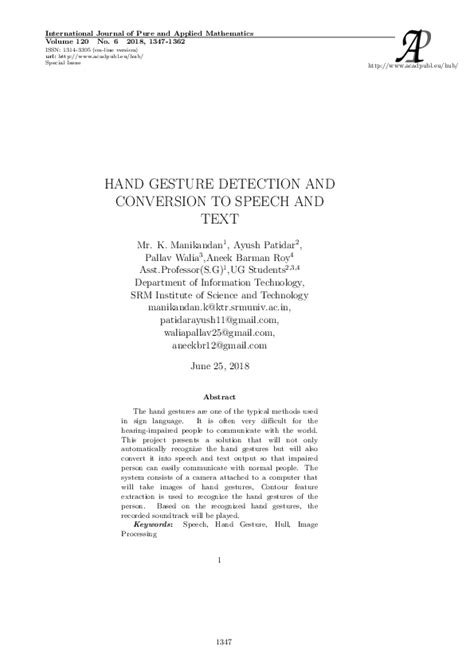 Pdf Hand Gesture Detection And Conversion To Speech And Text