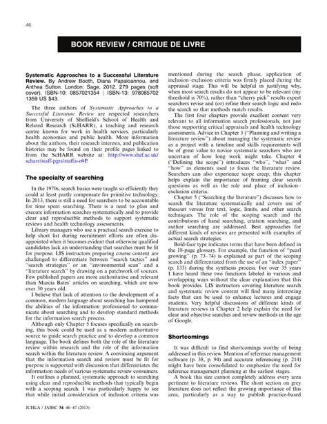 pdf systematic approaches to a successful literature review