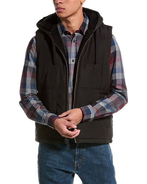 Weatherproof Vintage Mens Sherpa Lined Hooded Puffer Vest M Black