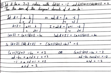 Sum Of Diagonal Elements In A 2 Times 2 Matrix With Given