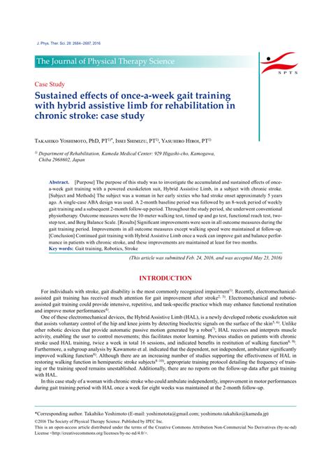 Pdf Sustained Effects Of Once A Week Gait Training With Hybrid Assistive Limb For