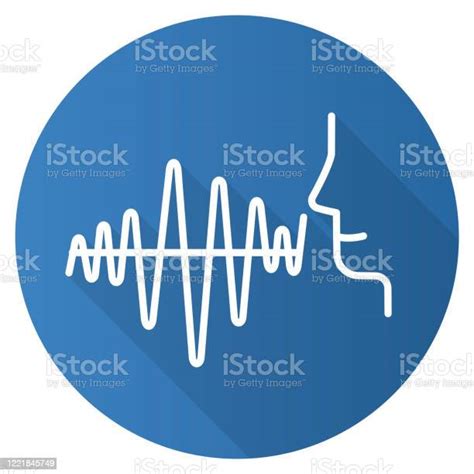 블루 매력적인 음파 플랫 디자인 긴 그림자 문말 아이콘입니다 음성 주파수 아이디어 인간의 음성 물결 모양진폭 사운드 프로듀스 방식 음성 명령 대화 벡터 실루엣 일러스트레이션