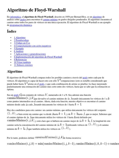 Algoritmo De Floyd Warshall Pdf Algoritmos Informática Teórica
