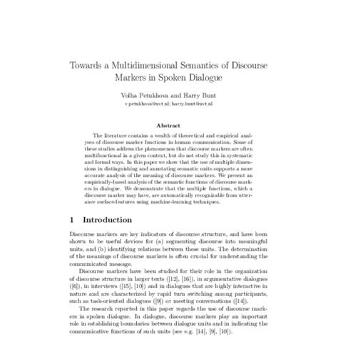 Towards A Multidimensional Semantics Of Discourse Markers In Spoken Dialogue Acl Anthology