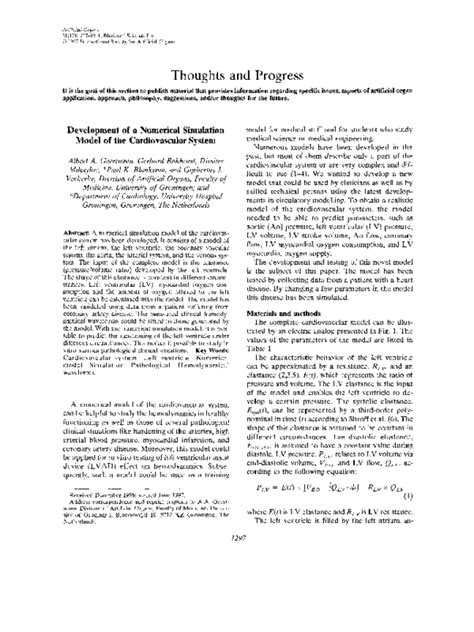Pdf Development Of A Numerical Simulation Model Of The Cardiovascular System Gijsbertus