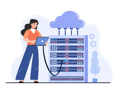 Premium Vector Technician In Server Room At Data Center Using Laptop