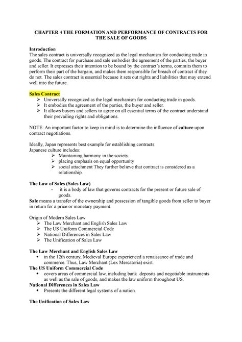The Formation And Performance Of Contracts For The Sale Of Goods