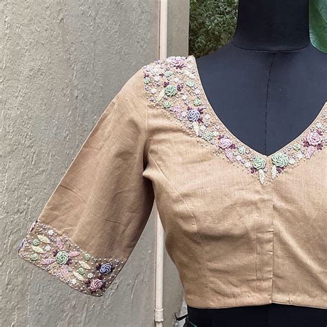 Beige Floral Embroidered Blouse