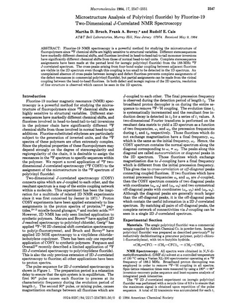 Microstructure Analysis Of Polyvinyl Fluoride By Fluorine 19 Two Dimensional J Correlated Nmr