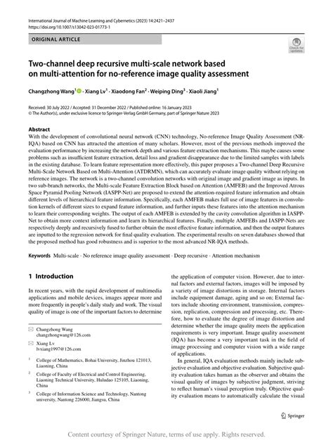 Two Channel Deep Recursive Multi Scale Network Based On Multi Attention For No Reference Image