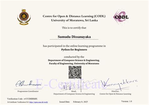 Python Coding Softwaredevelopment Learningjourney Universityofmoratuwa Certificate