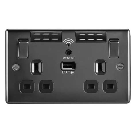 BG NEXUS DOUBLE SOCKET USB WIFI POLISHED BLACK NICKEL ELECITY