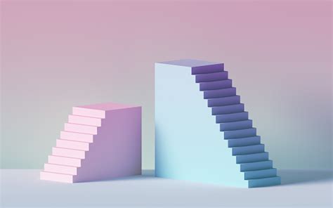 3d 렌더 블루 핑크 계단 단계 파스텔 색상의 추상적 인 배경 패션 연단 최소한의 장면 원시 건축 블록 디자인 요소 배경 주제에 대한 스톡 사진 및 기타 이미지 Istock