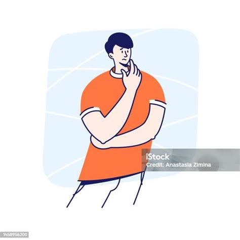 우울한 자세로 문제에 대해 생각하는 턱을 잡고 있는 잠겨 있는 청년 사람들에 대한 스톡 벡터 아트 및 기타 이미지 사람들 개념 걱정하는 Istock