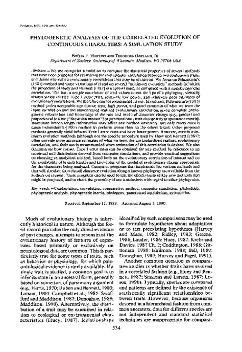 pdf phylogenetic analyses of the correlated evolution of continuous