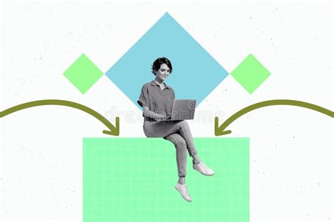 Pop Abstract Collage Of Person Sit Geometry Figure With Moving Arrows