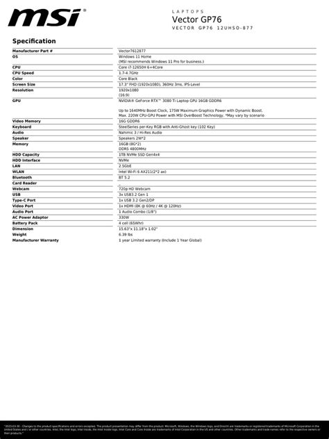 Vector Gp76 12uhso 877 Pdf Graphics Processing Unit Electronics