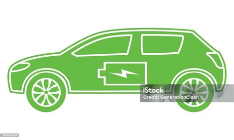 그린 하이브리드 자동차 아이콘입니다 전기 구동 환경 차량 배터리 기호로 컨투어 자동차 개념에 대한 스톡 벡터 아트 및 기타