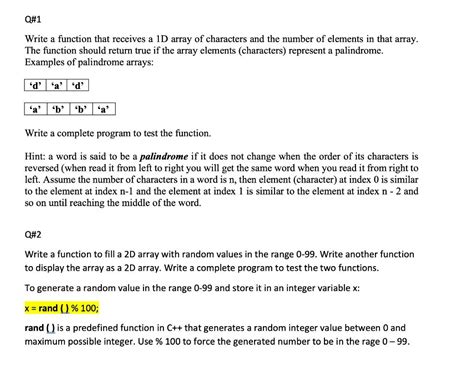 Solved Q1 Write A Function That Receives A 1d Array Of
