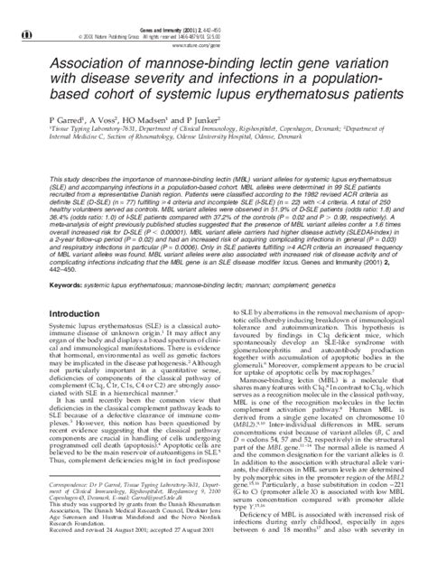 Pdf Mannose Binding Lectin Defects And Autoimmune Diseases Marwa Azab
