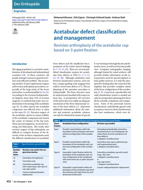 Pdf Acetabular Defect Classification And Management Revision Arthroplasty Of The Acetabular