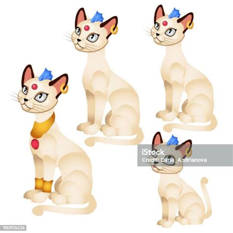 판타지 애니메이션 고양이 황금 장신구와 흰색 배경에 고립 된 푸른 숲을 설정 합니다 벡터 일러스트 레이 션 고양이 새끼에 대한 스톡 벡터 아트 및 기타 이미지 Istock