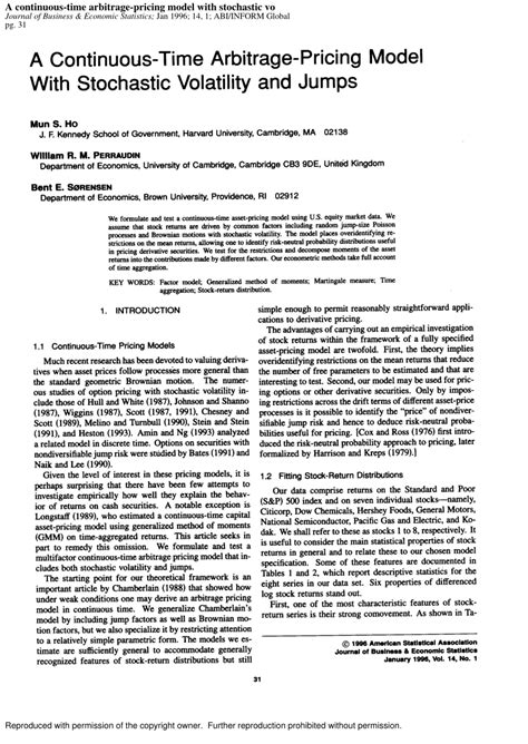 Pdf A Continuous Time Arbitrage Pricing Model With Stochastic Volatility And Jumps