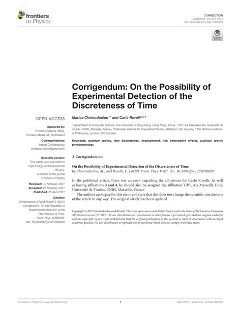 Pdf Corrigendum On The Possibility Of Experimental Detection Of The Discreteness Of Time