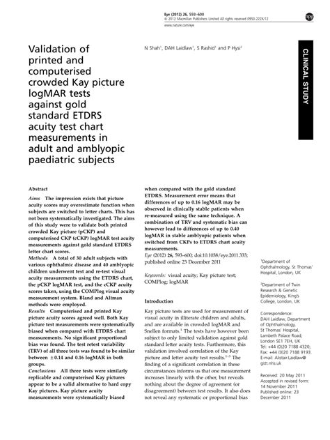 Pdf Validation Of Printed And Computerised Crowded Kay Picture Logmar Tests Against Gold