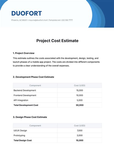 Free Cost Estimate Templates Editable And Printable