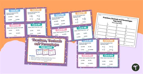 Fractions Decimals And Percentages Task Cards Teach Starter