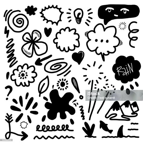 나뭇잎 하트 추상 리본 화살표 및 개념 디자인을위한 손으로 그린 스타일의 기타 요소 낙서 그림입니다 장식용 벡터 템플릿 개념에 대한 스톡 벡터 아트 및 기타 이미지 Istock