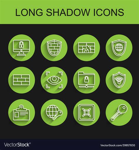 Set Line Identification Badge Globe Key Lock Vector Image