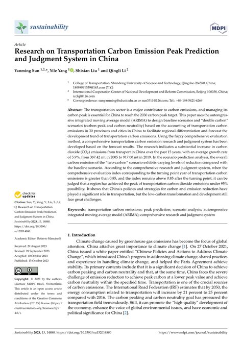 Pdf Research On Transportation Carbon Emission Peak Prediction And Judgment System In China