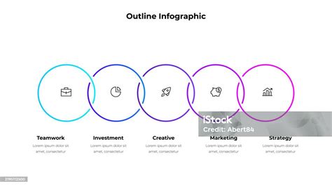 인포그래픽과 프리젠테이션을 위한 수평 행의 5개의 선 원 요소 사업 개발 프로세스의 5단계 개념 0명에 대한 스톡 벡터 아트 및 기타 이미지 Istock